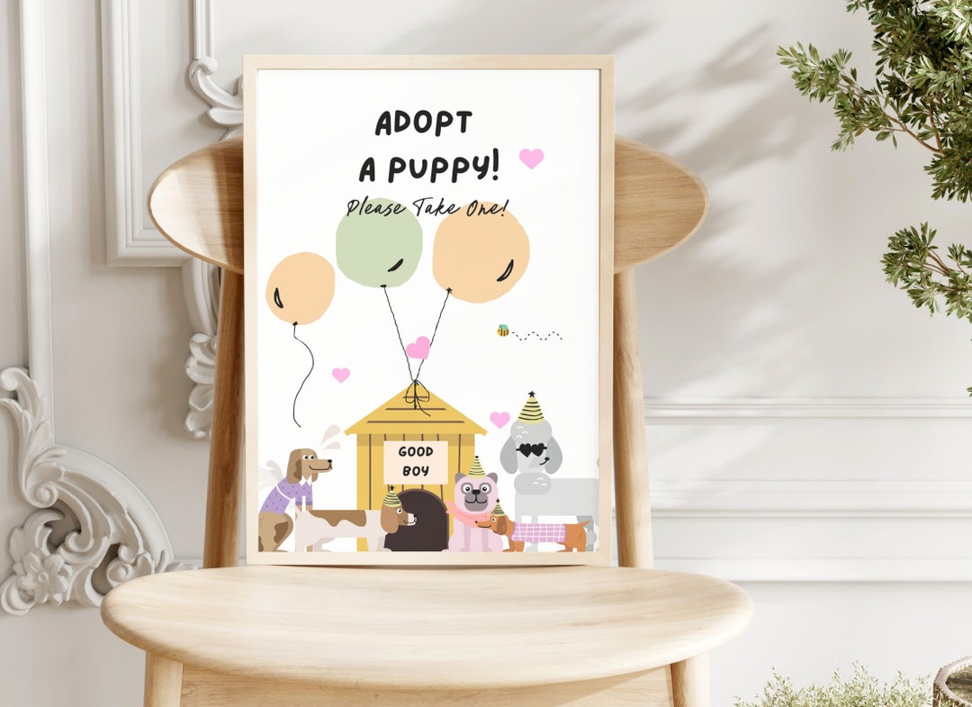 EDITABLE Dog Party Signs Puppy Pawty Adopt a Dog Sign Girls Birthday ...