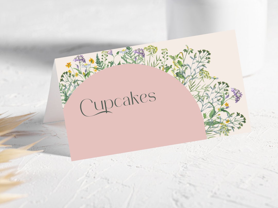 Editable Wildflower Garden Party Food Label: Pink Boho Tent Cards ...