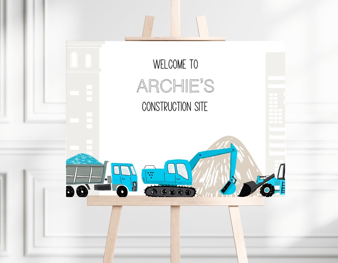 EDITABLE Construction Welcome Sign Construction Party Sign Dumper Truck ...
