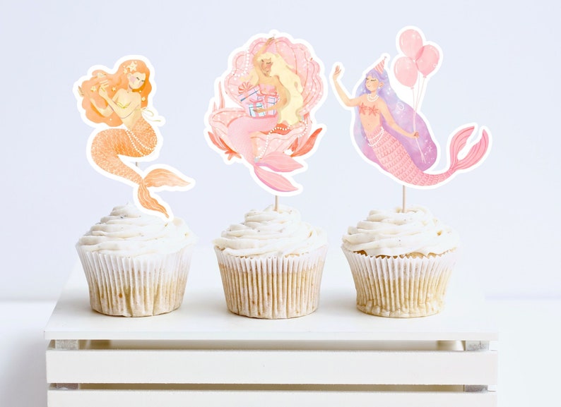 EDITABLE Mermaid Cake Toppers Shellbration Party Girls Mermaid Party ...