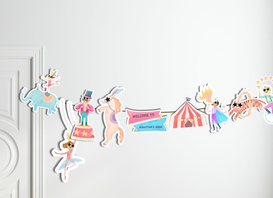 Personalized Circus Banner Circus Animals Garland Greatest Show Bunting ...