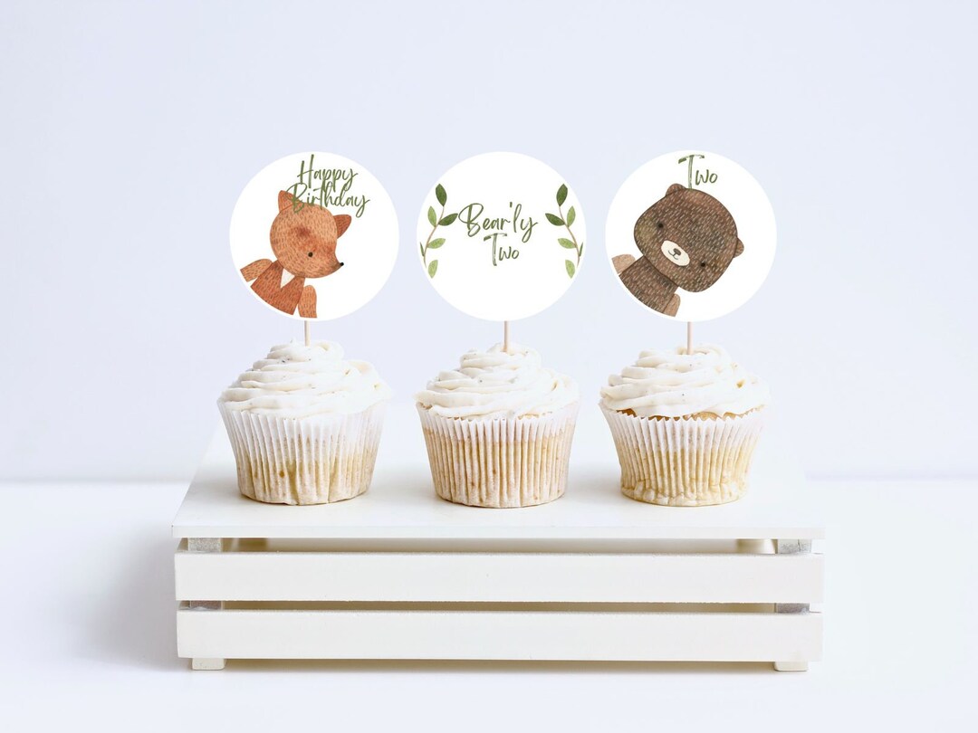 EDITABLE Forest Woodland Animals Teddy Bears Picnic Cake Cupcake Topper ...