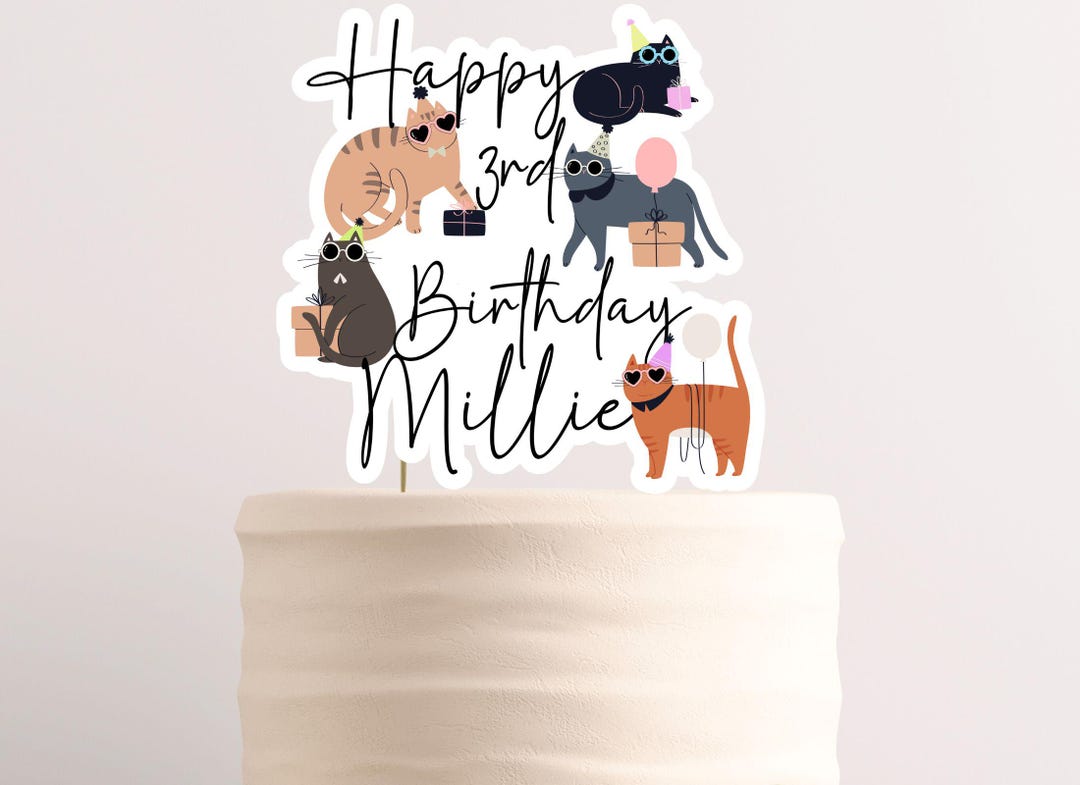 Printable Cat Cake Topper, Kitten Party Cake Decor, Pet Pawty Decor ...