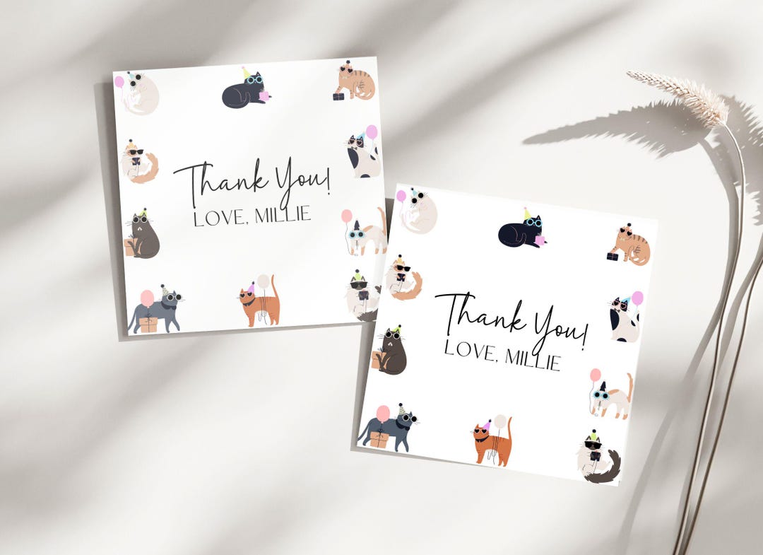 Editable Cat Favor Tag, Kitten Party Thank You Tag, Pet Pawty Sticker ...