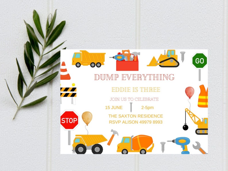 EDITABLE Construction Digger Dumper Truck Birthday Welcome Sign Party ...