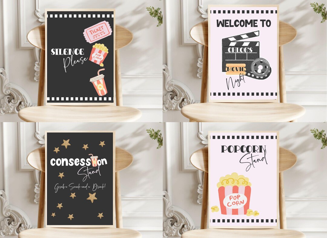 Editable Movie Party Signs, Cinema Party Welcome Sign, Girls Birthday ...