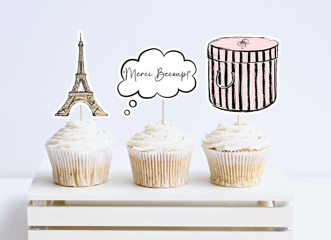 Editable Paris Cake Toppers, French Cafe Cupcake Toppers, Parisian ...