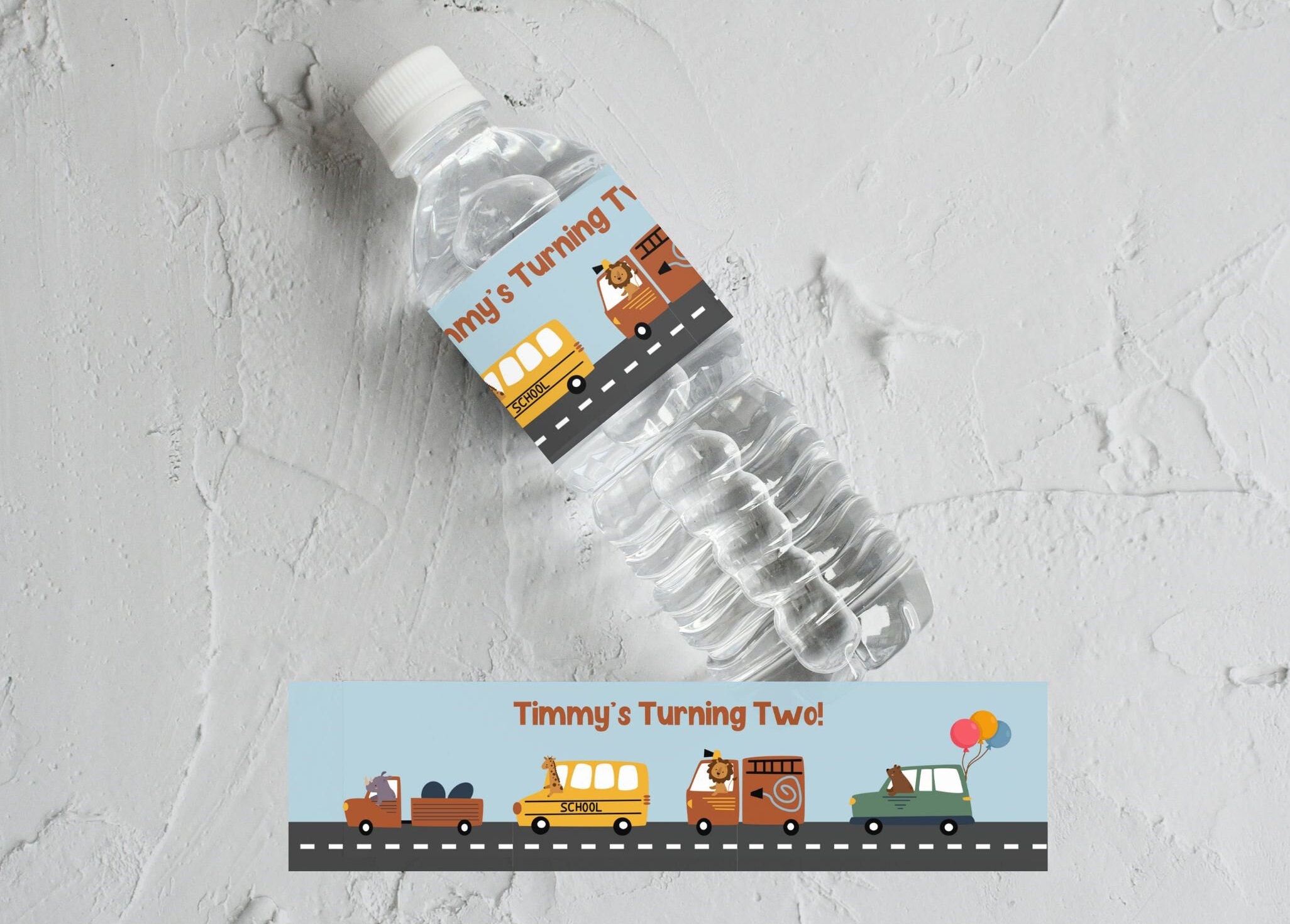 EDITABLE Vehicle Bottle Label Road Water Bottle Label Car Truck Party ...