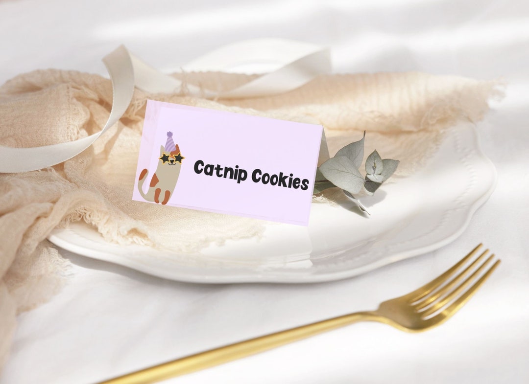 EDITABLE Cat Birthday Party Food Labels Template Sunglasses Kitty Cat ...