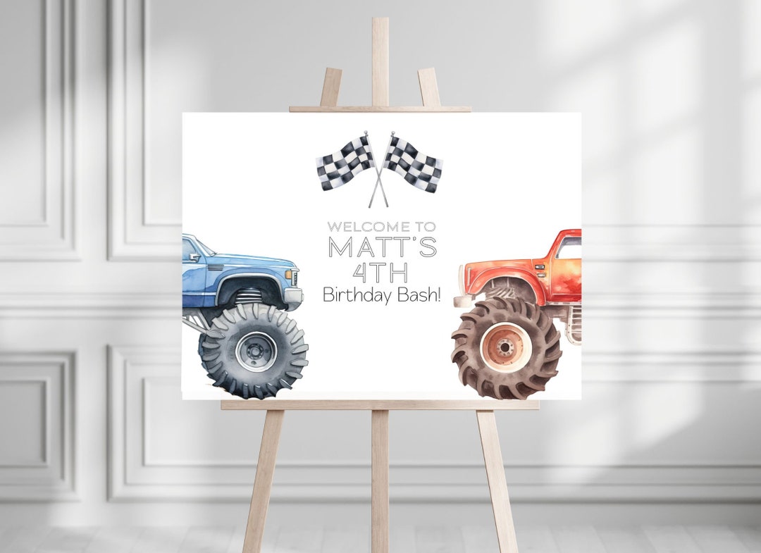 Editable Monster Truck Welcome Signs Truck Party Sign Monster Truck ...