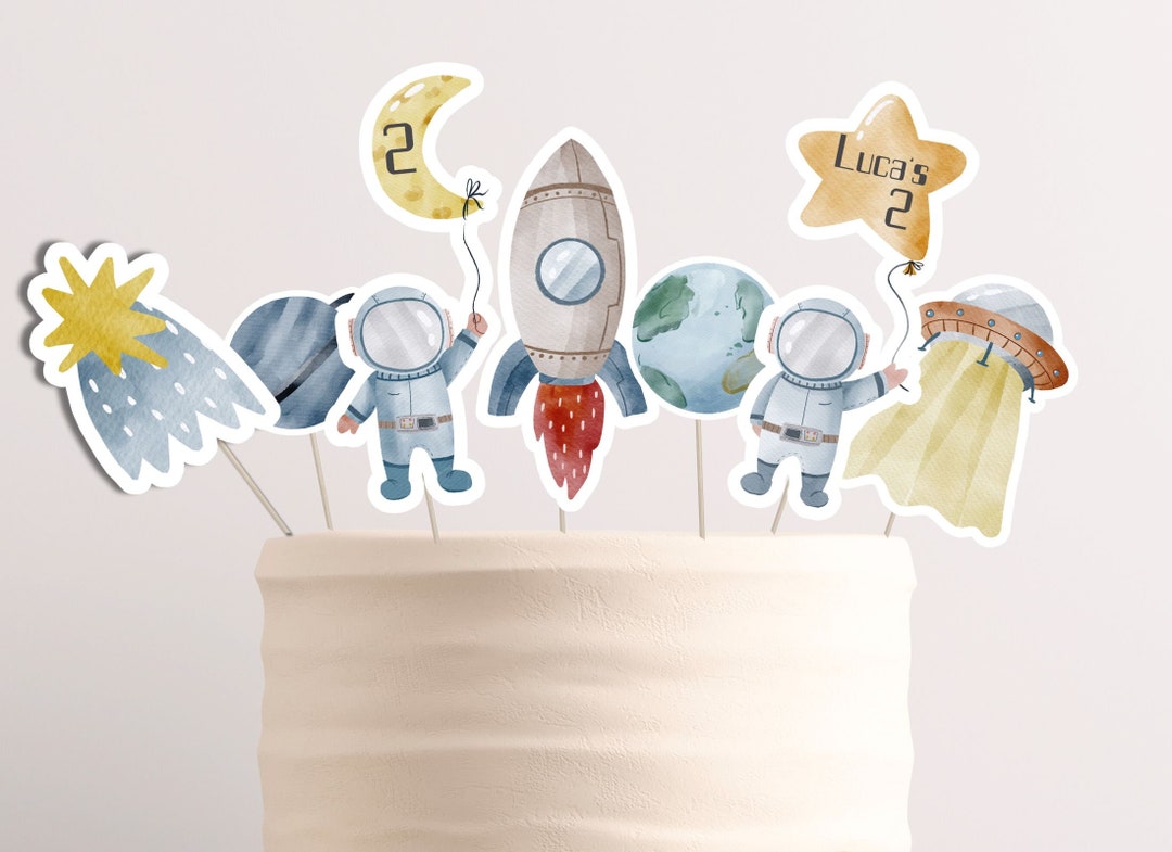 EDITABLE Astronaut Cake Toppers Rocket Cake Toppers Planet Cupcake ...