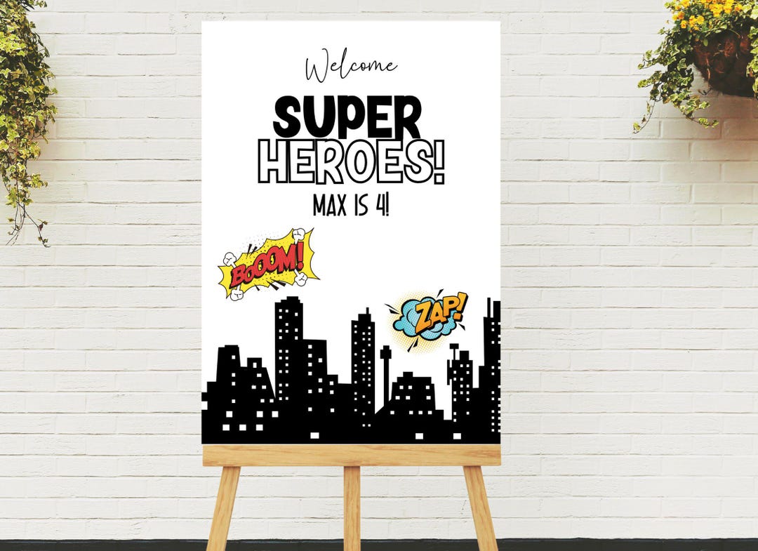 Editable Superhero Welcome Sign Super Hero Birthday Party Minimalist ...