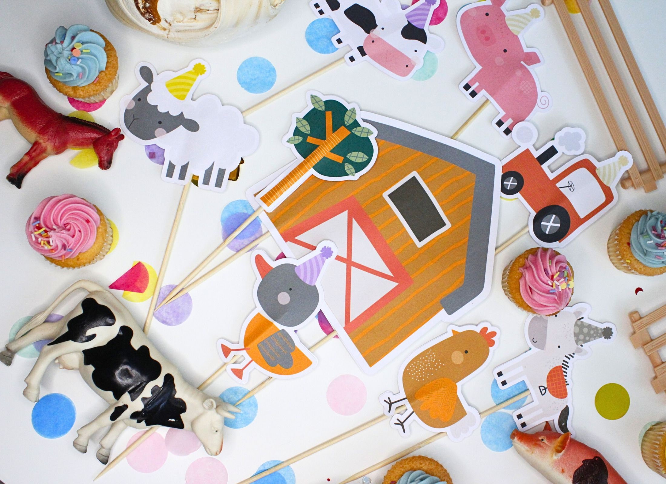 Farm Cake Toppers, Farm Birthday Party Cake Toppers, Barn Cake Toppers ...