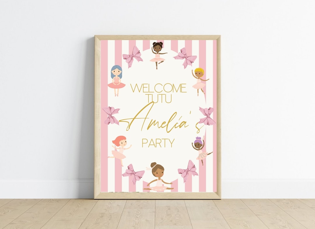 EDITABLE Ballerina Birthday Welcome Sign Ballet Dancer Pink Stripe ...