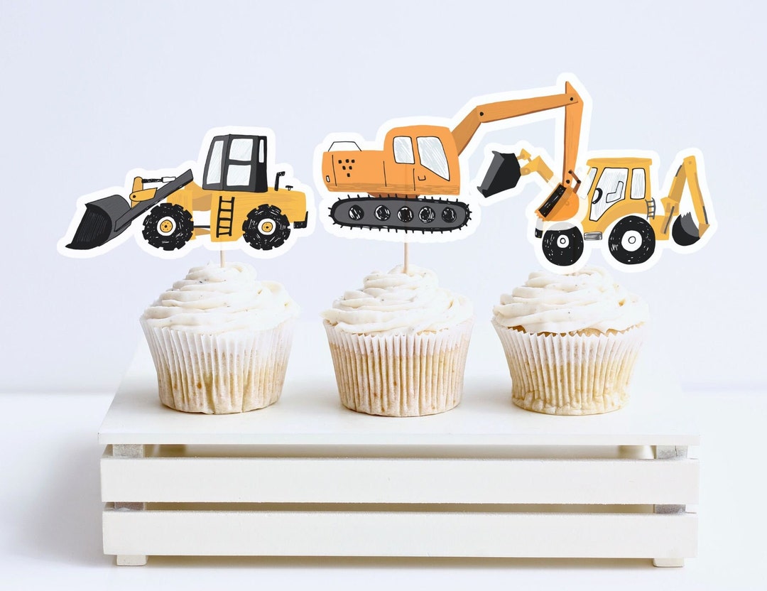 Printable Construction Cake Toppers Digger Birthday Party Cupcake ...