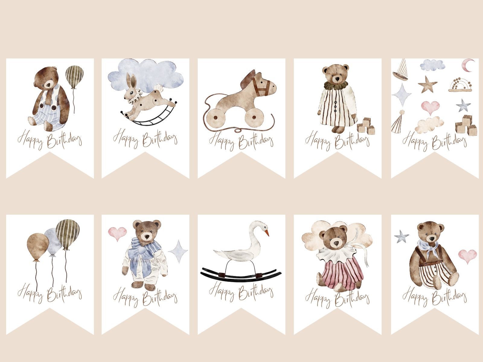 EDITABLE Vintage Style Teddy Bear Gender Neutral Plate Insert Topper ...