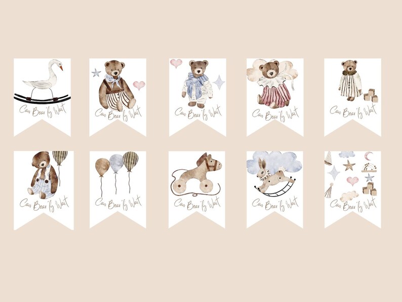 EDITABLE Vintage Style Teddy Bear Gender Neutral Baby Shower Games Tent ...