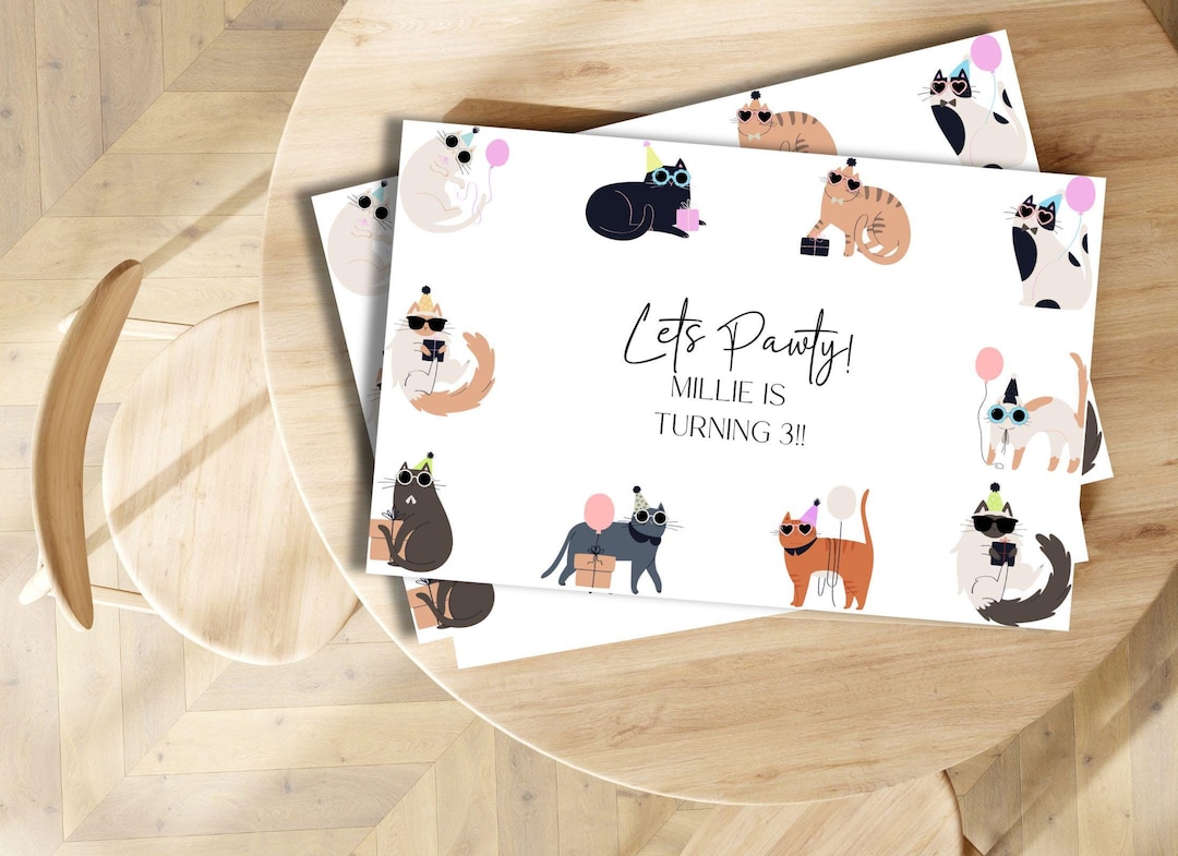 Editable Cat Paper Placemat, Kitten Party Place Mat, Pet Pawty Paper ...