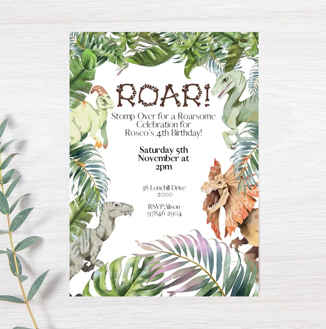 EDITABLE Dinosaur Birthday Party Customized Invitation First Birthday ...