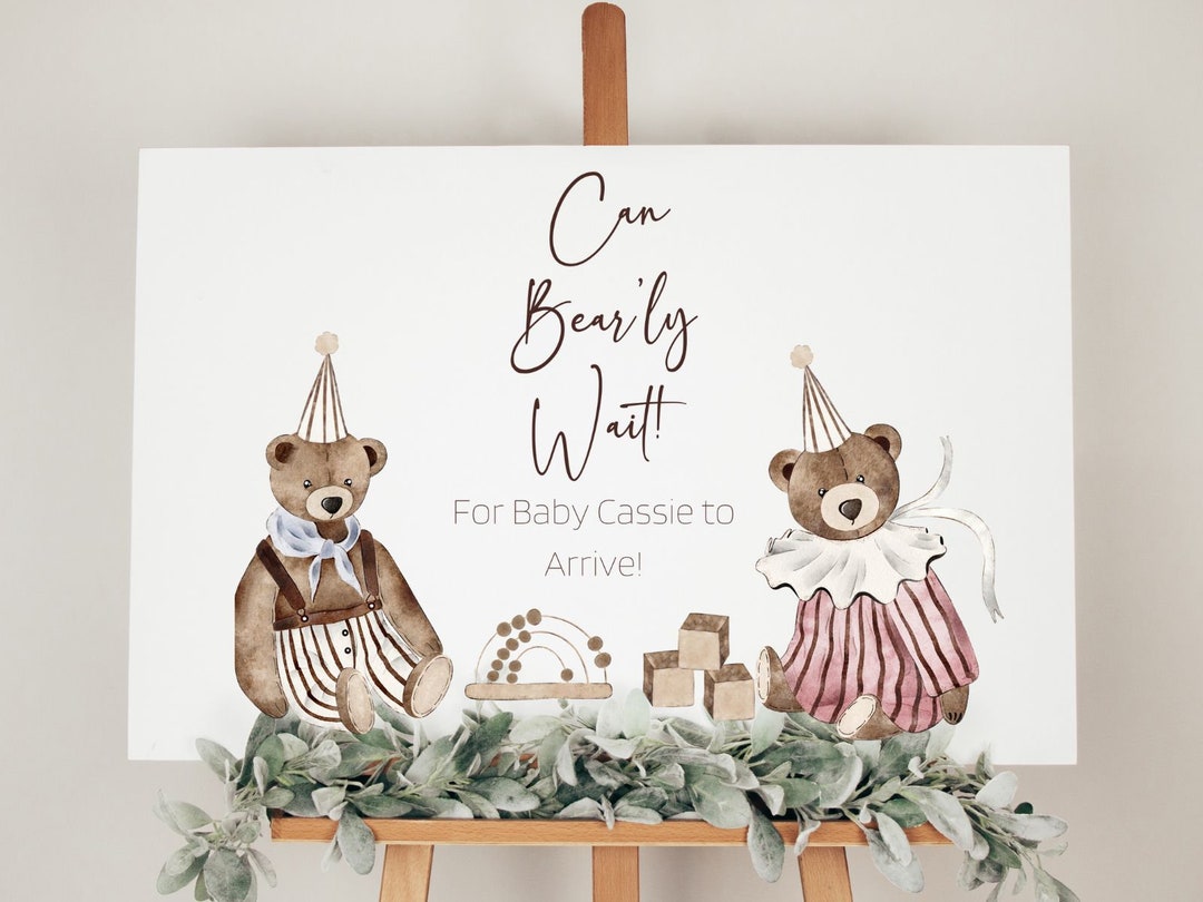 EDITABLE Vintage Style Teddy Bear Gender Neutral Watercolor Baby Shower ...