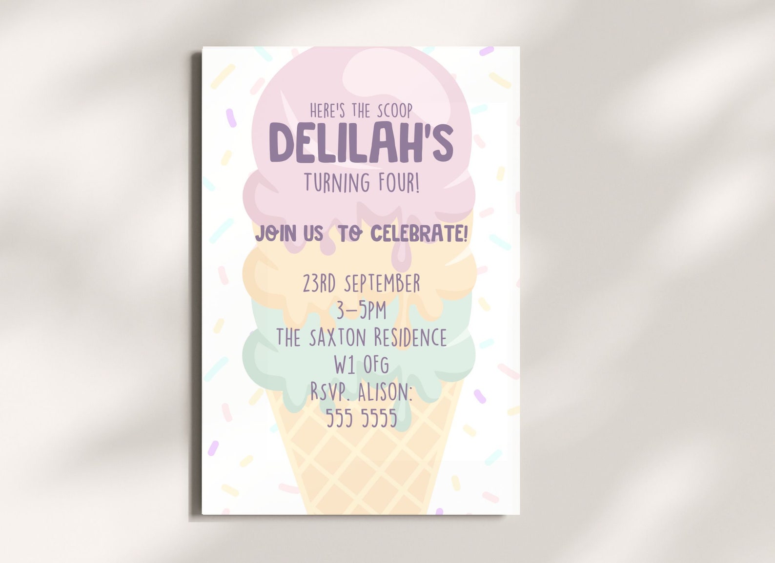 Editable Ice Cream Menu Heres the Scoop Party Sign Summer Birthday ...