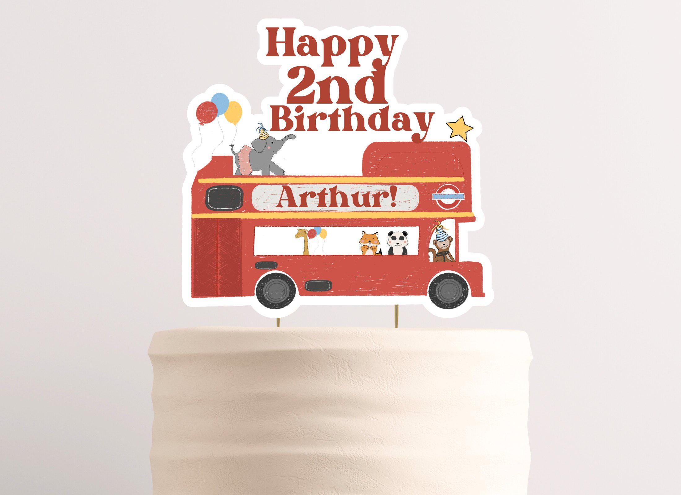 CUSTOM Bus Cake Topper, Wheels on the Bus Cake Topper, British Bus Cake ...