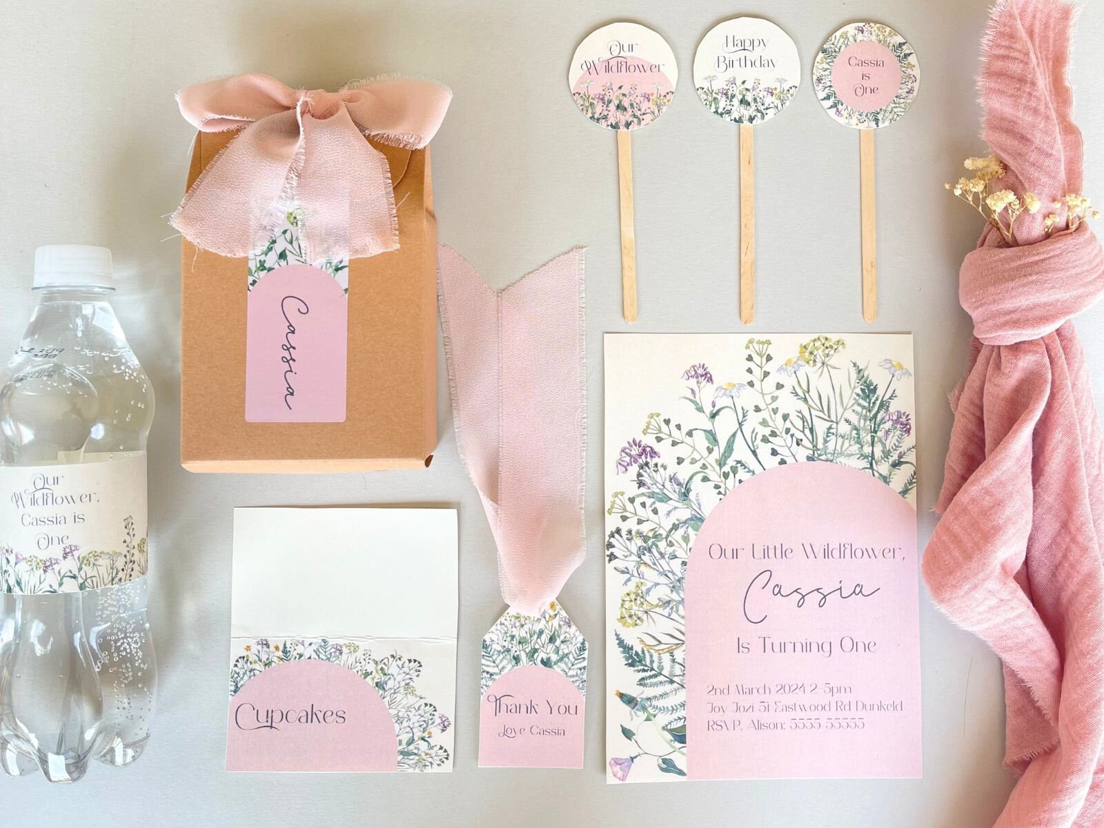 EDITABLE Wildflower Invite Pink Boho Floral Invite Wild One Invitation ...