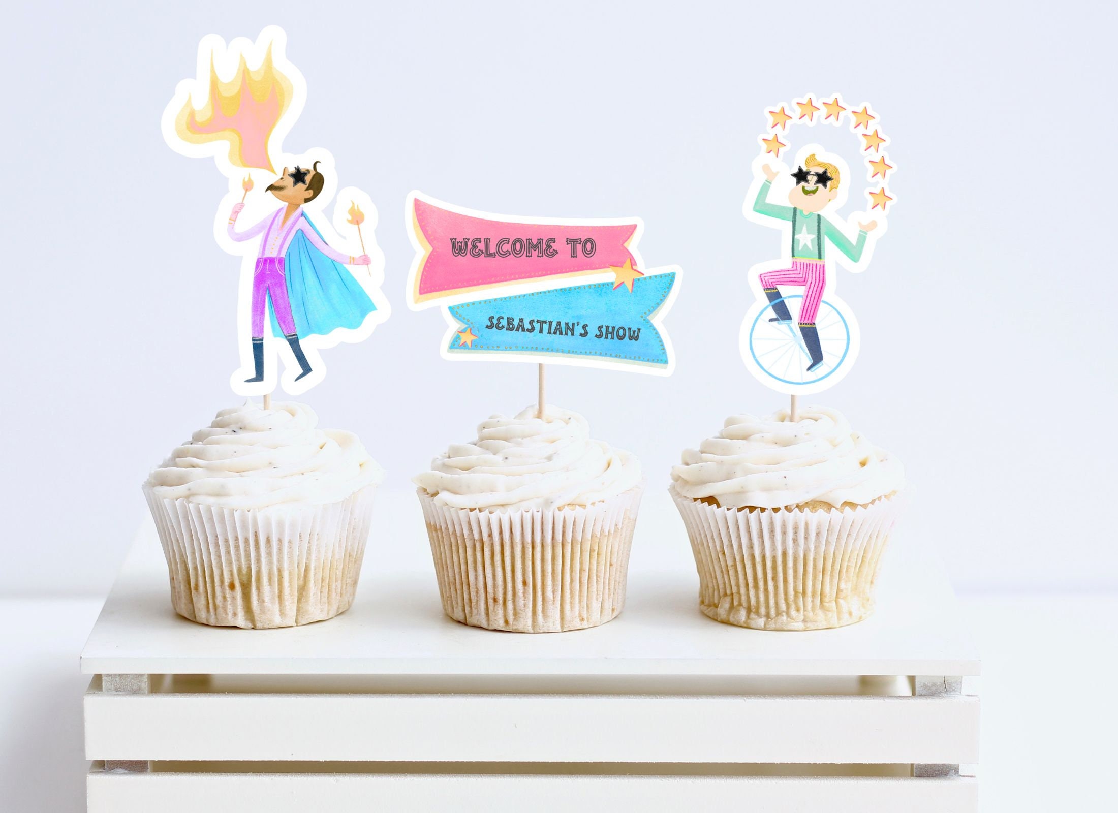 EDITABLE Circus Cake Toppers Animals Cake Toppers Greatest Show Cupcake ...