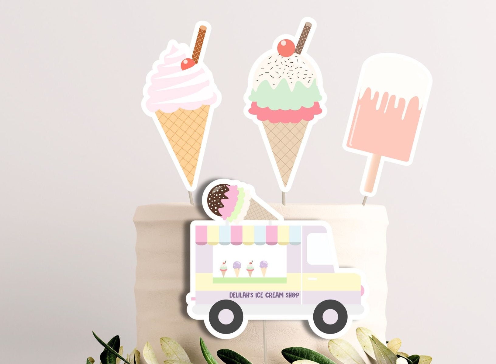 Ice Cream Cake Topper Heres the Scoop Cupcake Topper Summer Birthday ...