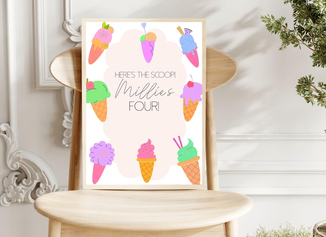 Editable Ice Cream Party Sign Heres the Scoop Welcome Sign Summer ...