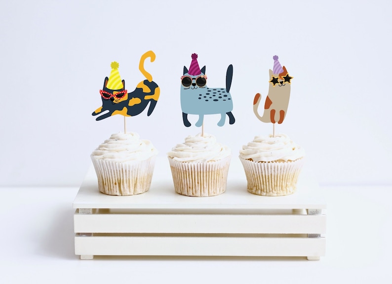 INSTANT DOWNLOAD Cat Party Cake Topper Kitty Cat Cupcake Decor Kitten ...