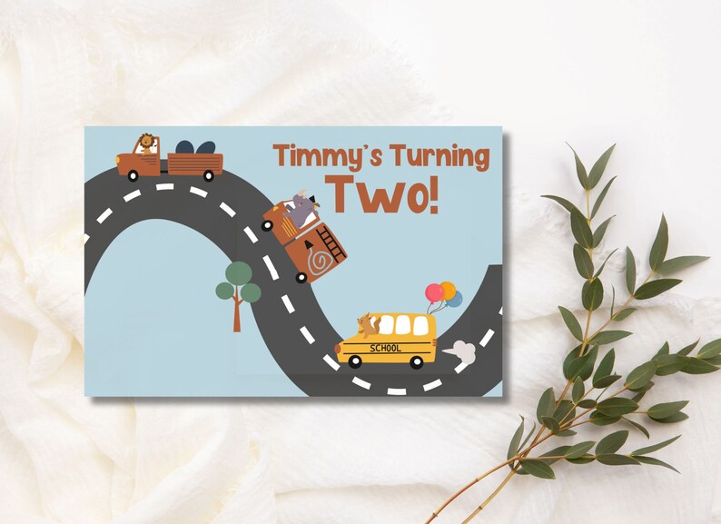 EDITABLE Vehicle Bottle Label Road Water Bottle Label Car Truck Party ...