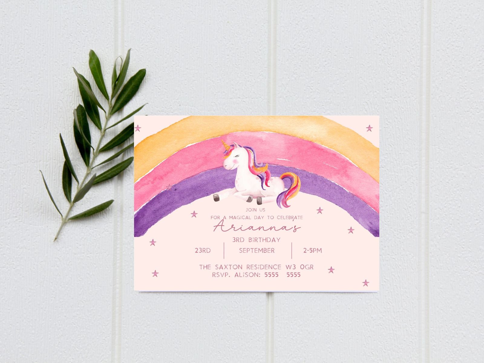 EDITABLE Unicorn Rainbow Pink Girls Stars Thank You Tag Favour Label ...