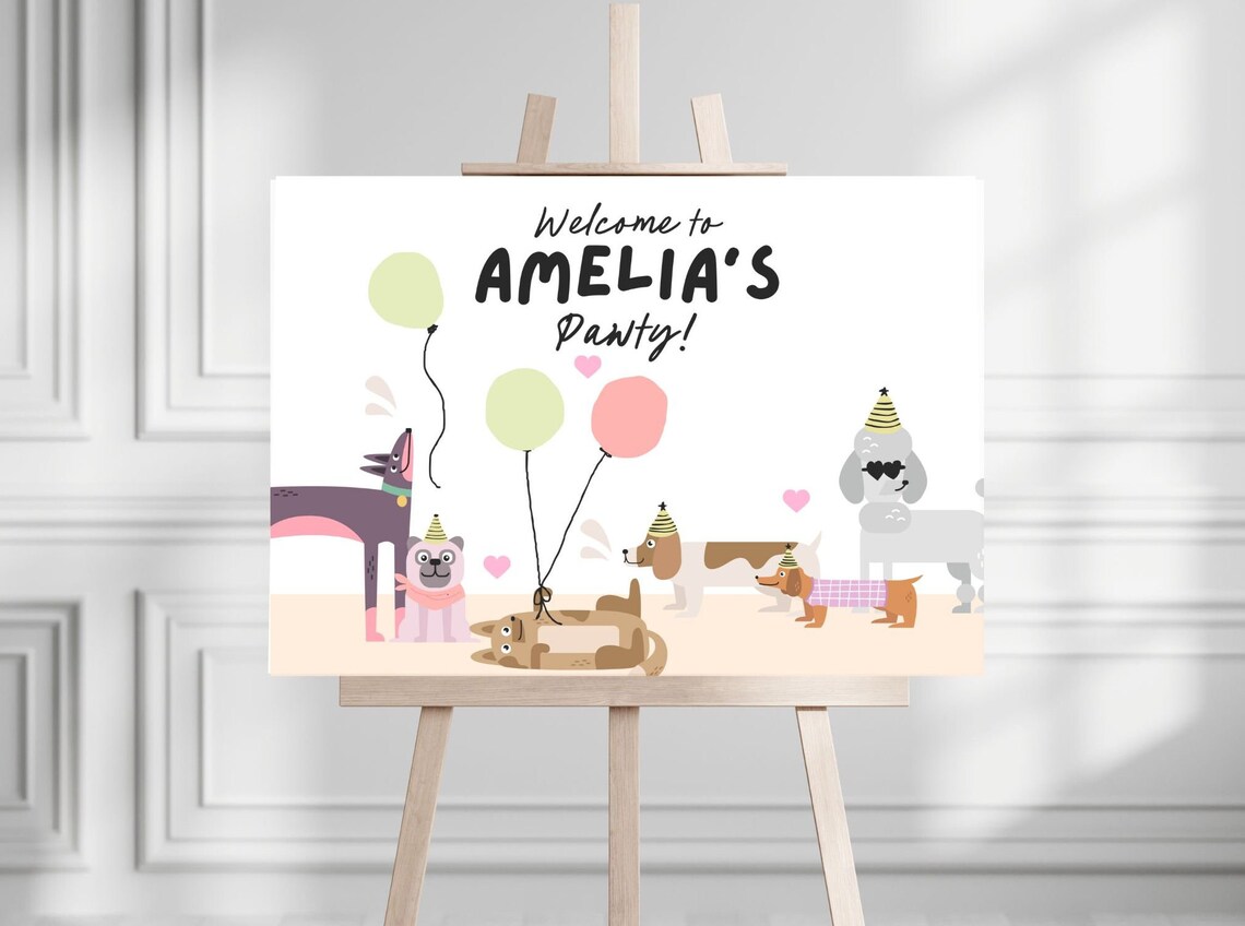 EDITABLE Dog Party Signs Puppy Pawty Welcome Signs Girls Birthday Party ...