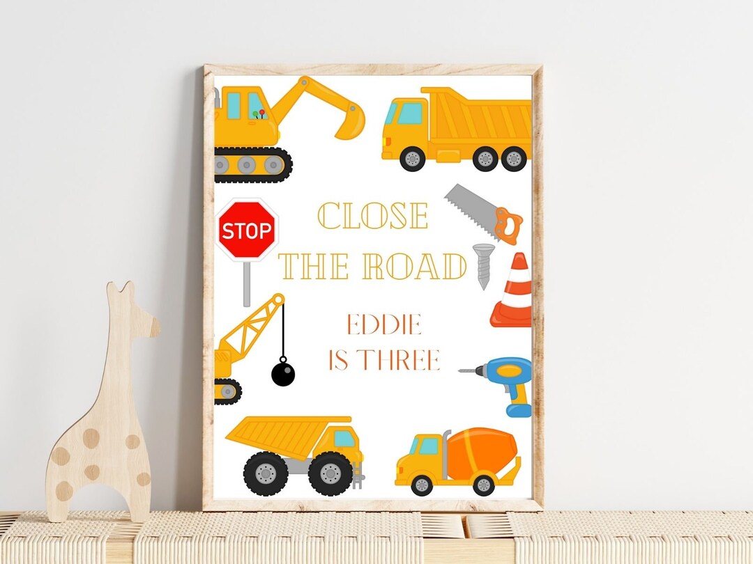 EDITABLE Construction Digger Dumper Truck Birthday Welcome Sign Party ...