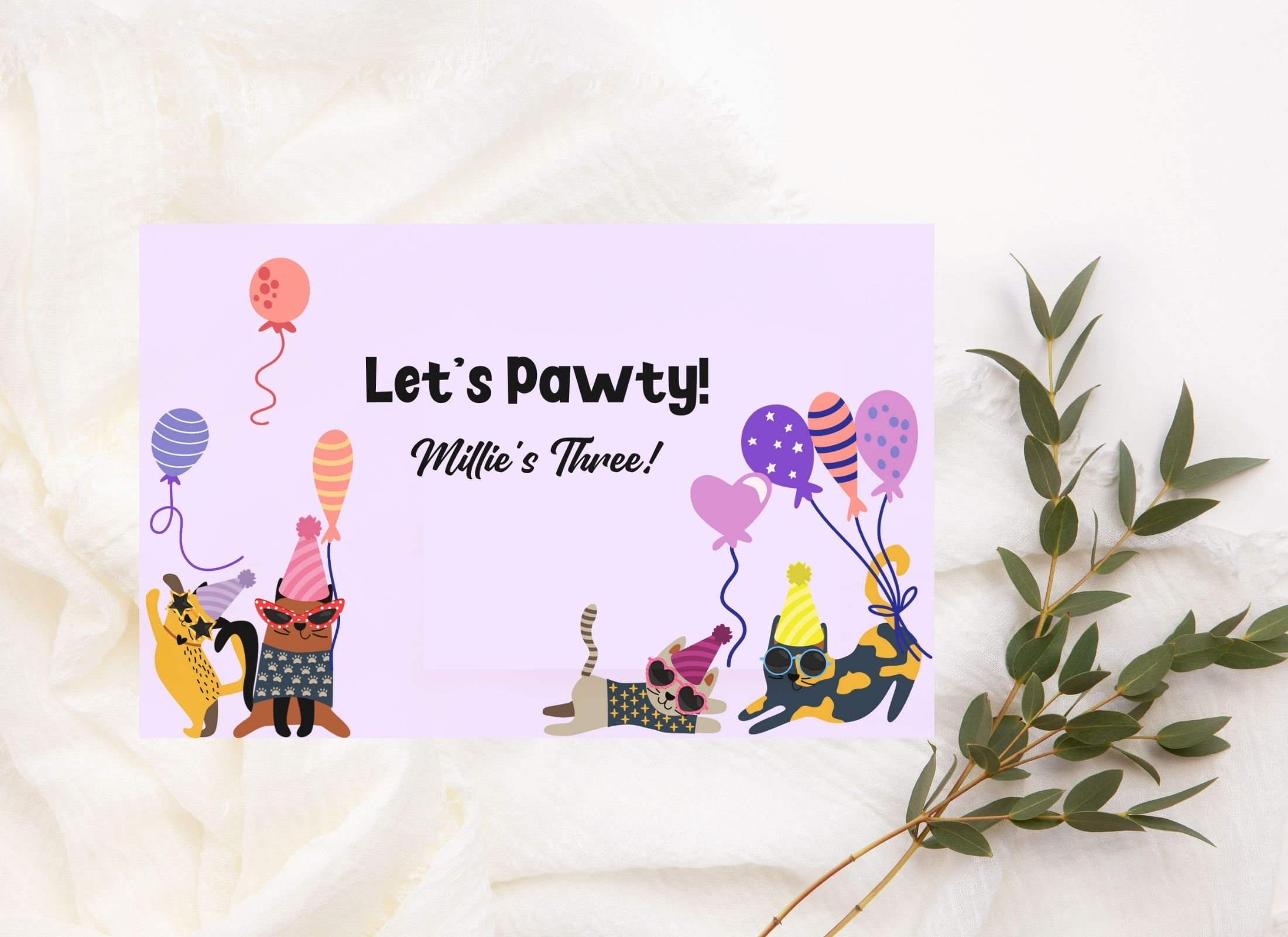 EDITABLE Kitty Cat Invitation Template Kitten Birthday Party Invite ...