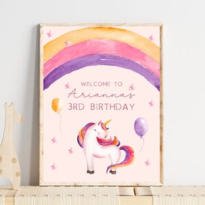 EDITABLE Unicorns Rainbow Girls Pink Balloons Tent Food Label First ...