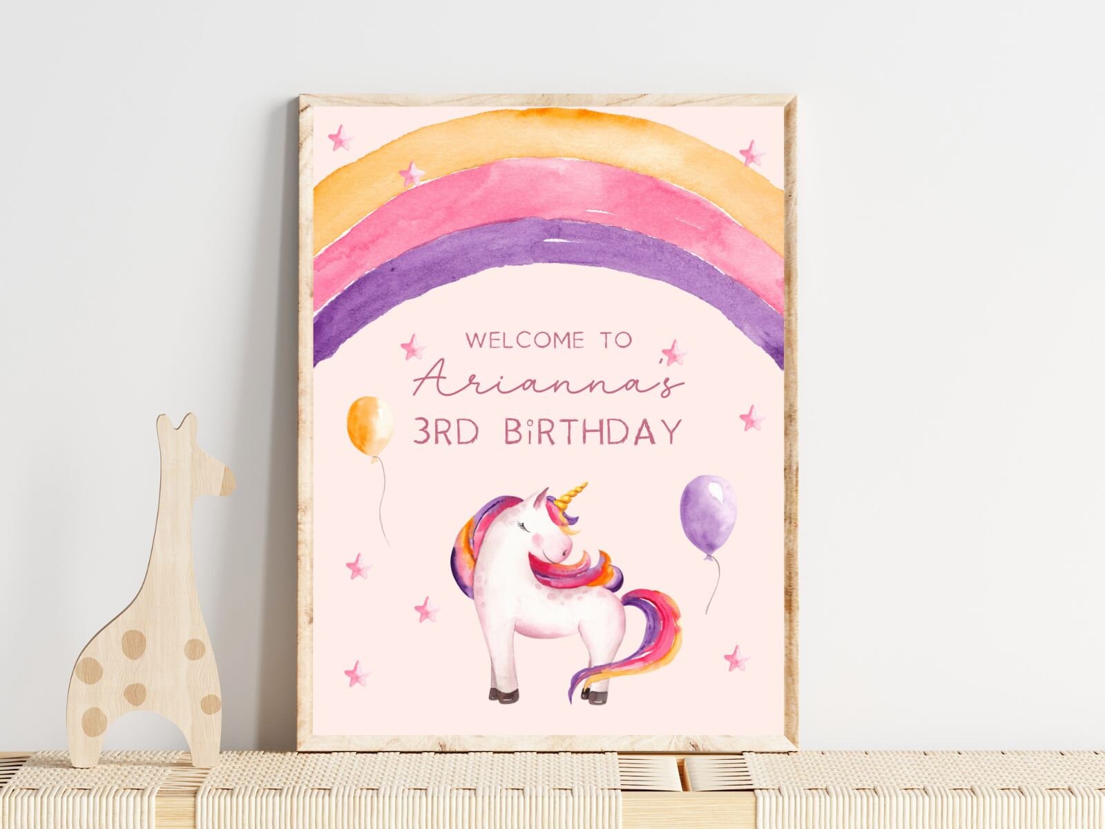 EDITABLE Unicorns Rainbow Girls Pink Balloons Tent Food Label First ...