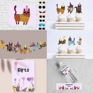 EDITABLE Cat Birthday Party Food Labels Template Sunglasses - Etsy