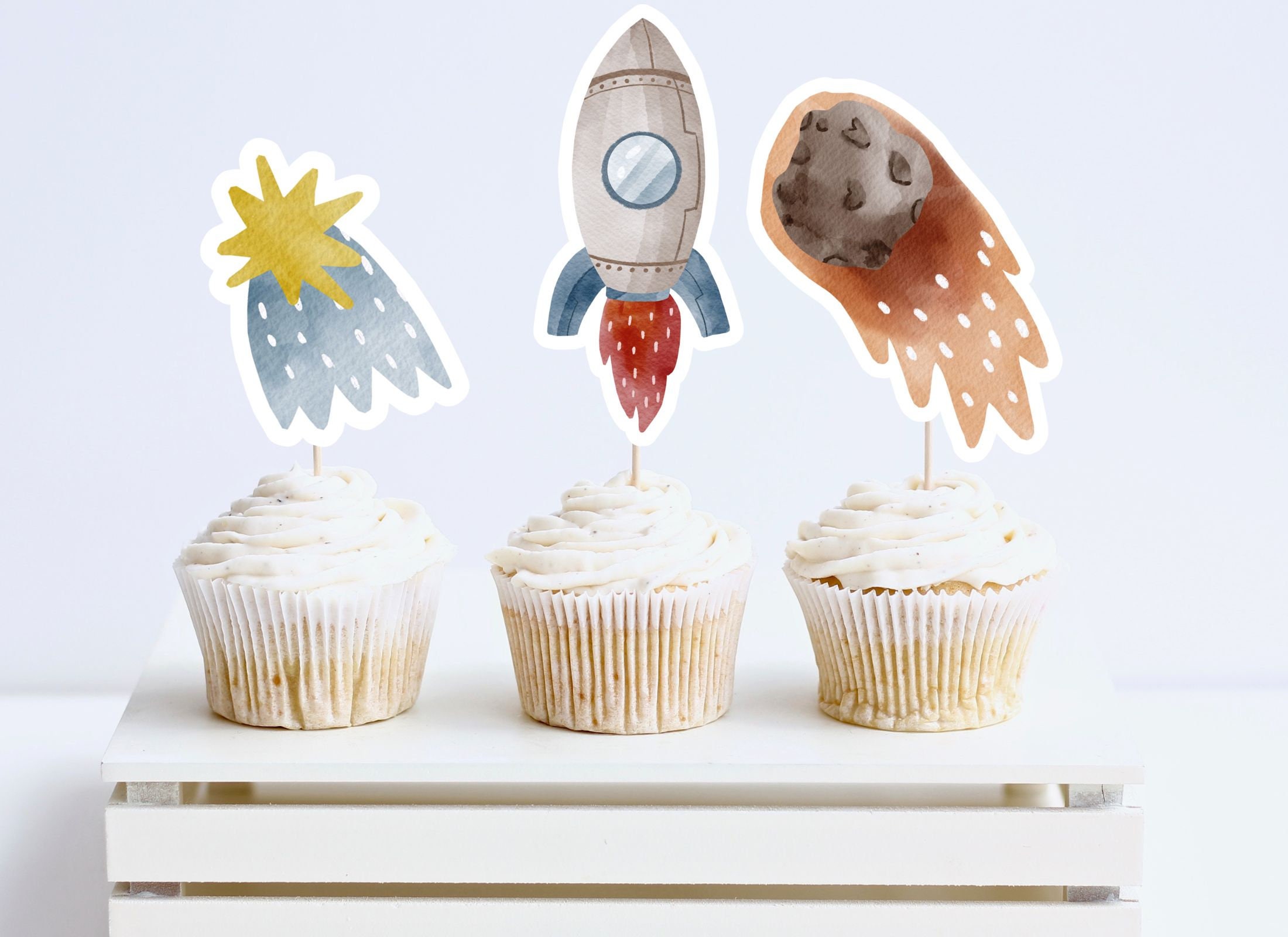 EDITABLE Astronaut Cake Toppers Rocket Cake Toppers Planet Cupcake ...