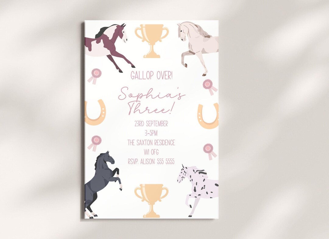 Editable Horse Invite, Pony Party Evite, Equestrian Birthday Invitation ...