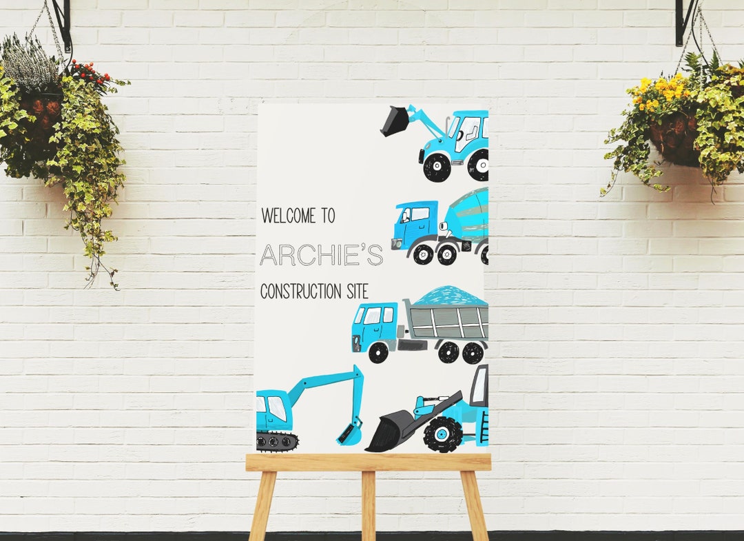 EDITABLE Construction Welcome Sign Construction Party Sign Dumper Truck ...