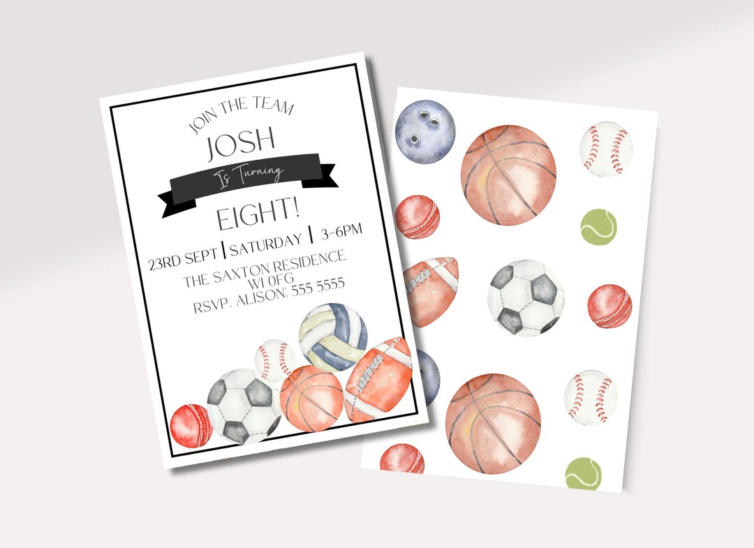 Editable Sports Invite, Ball Sport Birthday Party, Minimalist Boys ...