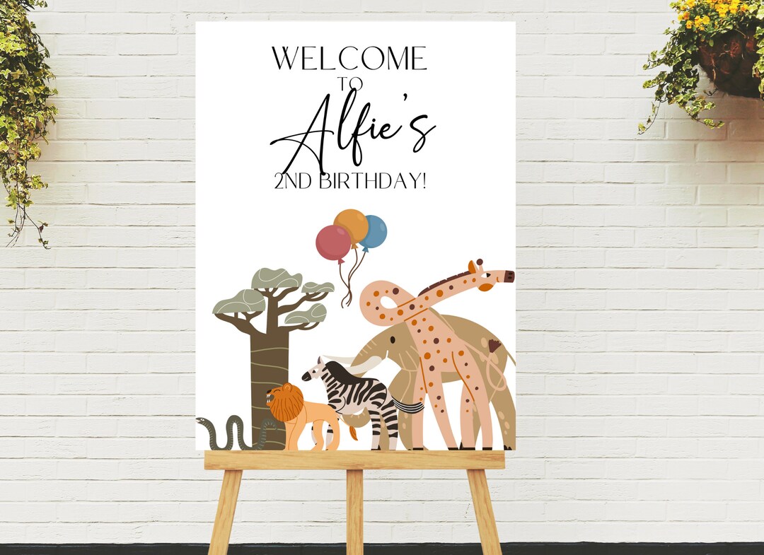 Editable Safari Animals Welcome Sign Jungle Animals Party Sign Zoo ...