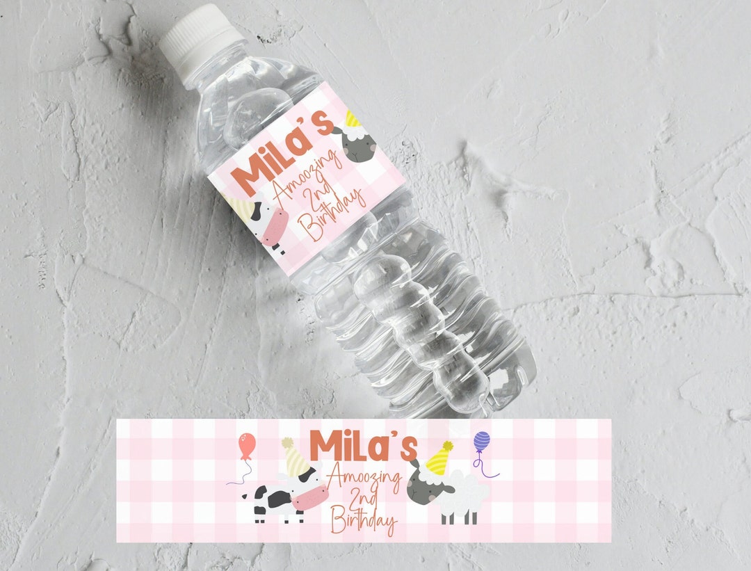 EDITABLE Pink Farm Label, Barnyard Water Label Pink Barn Party Label ...