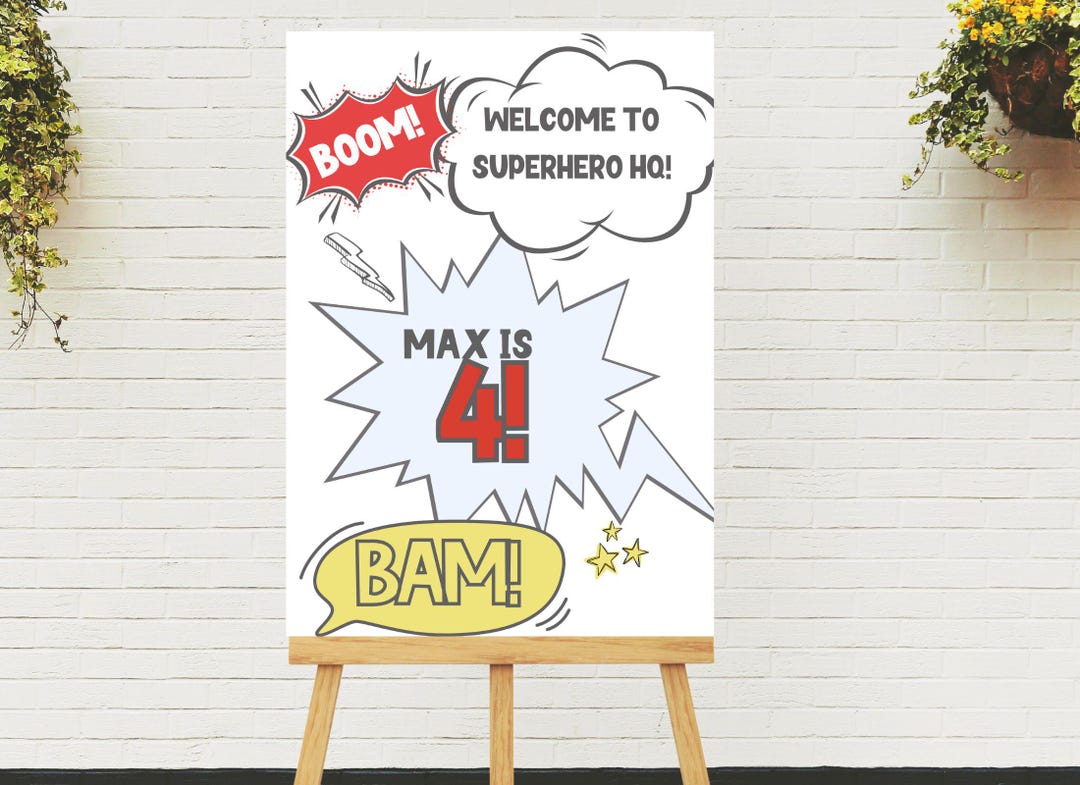 Editable Superhero Welcome Sign Super Hero Birthday Party Minimalist ...