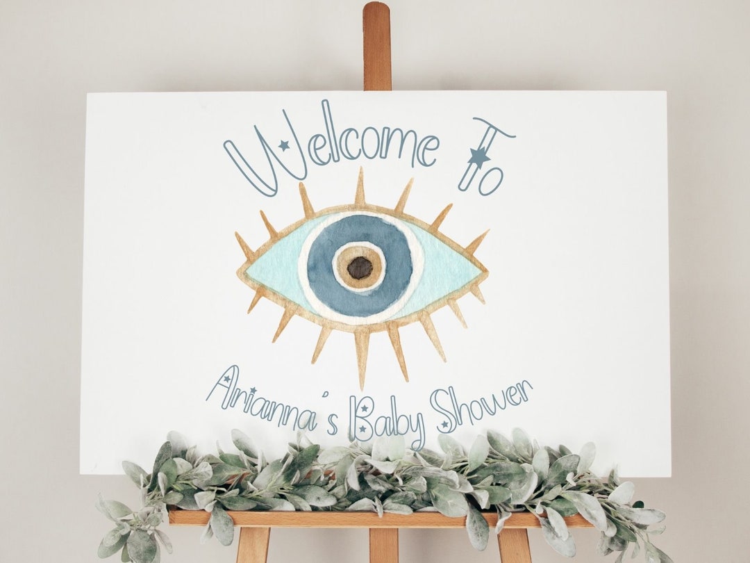 EDITABLE Evil Eye Hamsa Gender Neutral Watercolor Baby Baby Shower ...