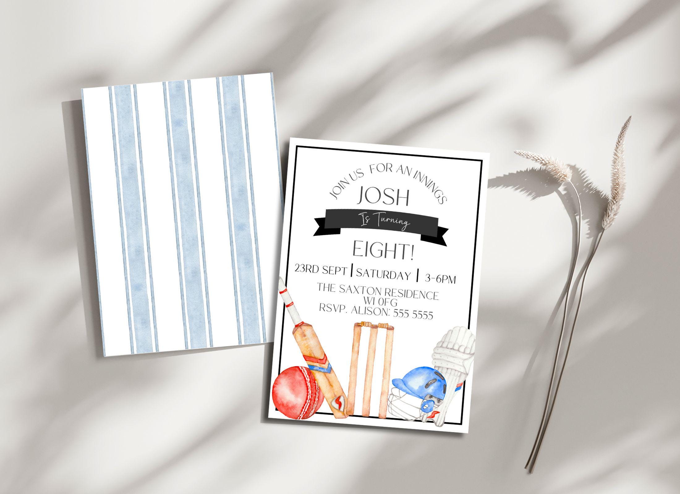 Editable Cricket Invite, Ball Sport Birthday Party, Boys Invite Bat and ...