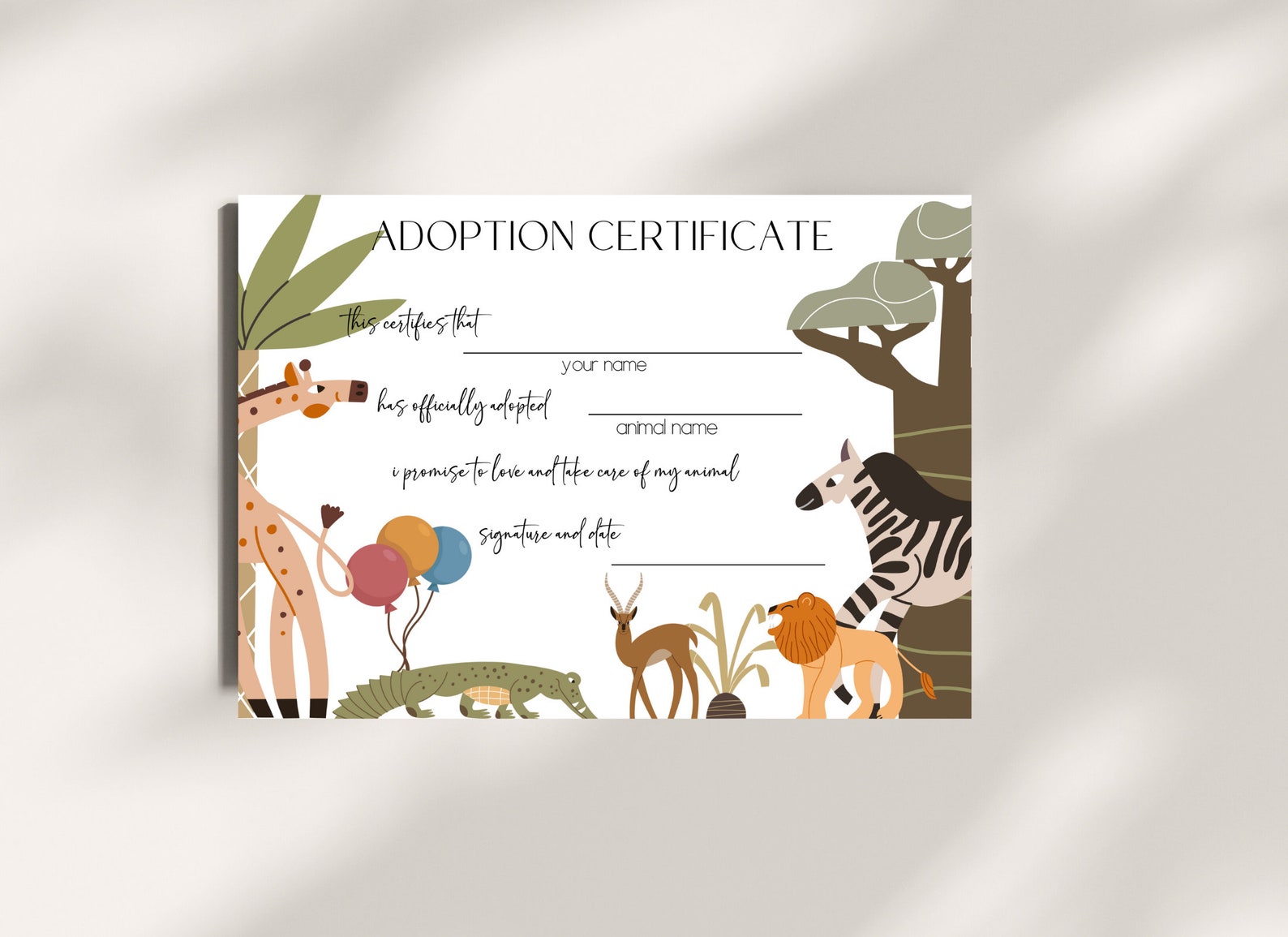 Editable Safari Animals Placemat Jungle Animal Party Placemat Instant ...