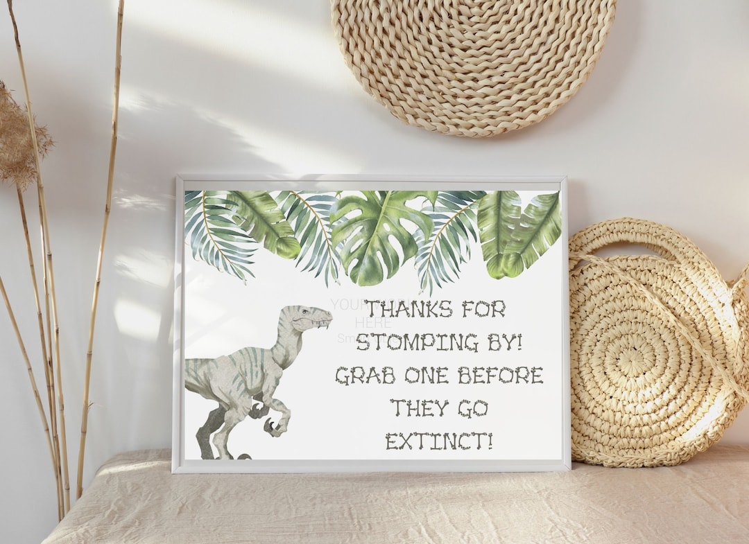 EDITABLE Dinosaurio Cumpleaños Favor Signo Dino Fiesta Plantilla ...